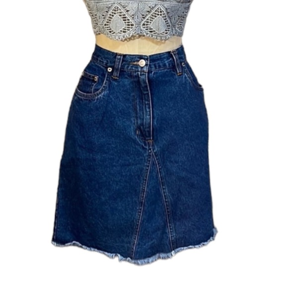 bill blass | Skirts | Vtg Bill Blass Jean Skirt Frayed Hem High Waist ...